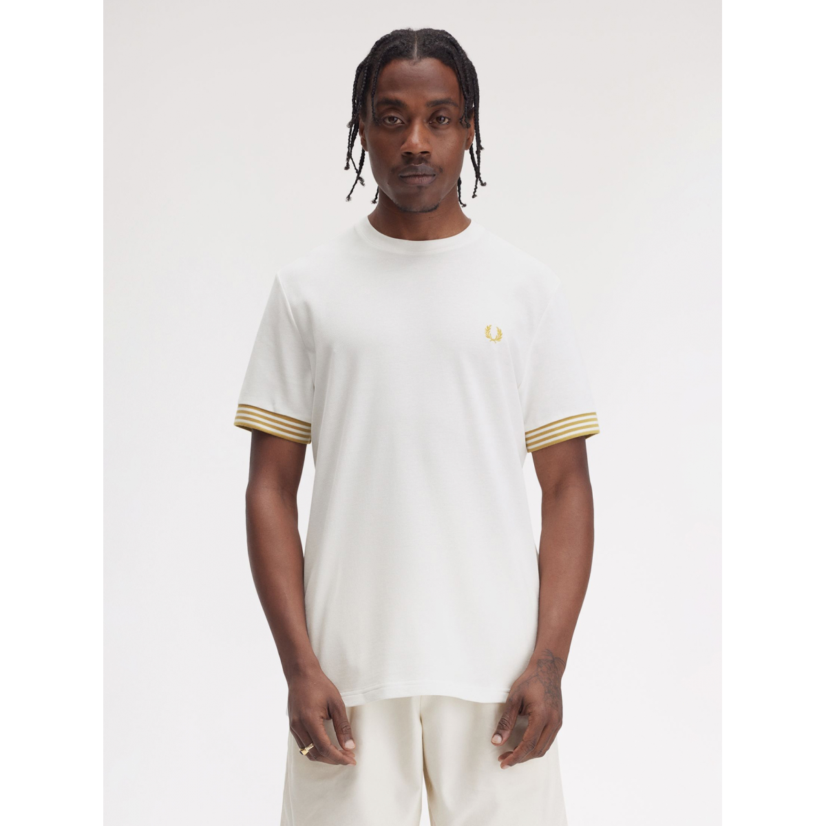 Fred Perry Striped Cuff White T-shirt - M7707-129 - BZR Online